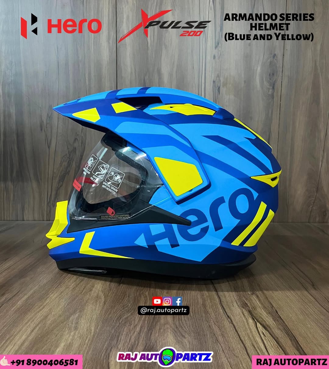 HERO XPULSE 200 ARMANDO SERIES HELMET ( BLUE AND YELLOW ) – RAJ AUTOPARTZ